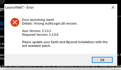 cant update to 3.3.0.6 - Technical Support - Earth and Beyond Emulator